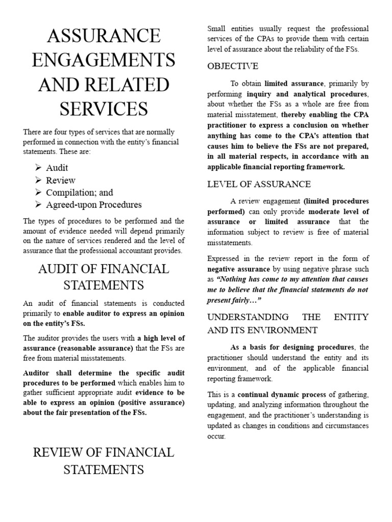 Types of Assurance Engagements Explained | PDF | Audit | Financial Audit