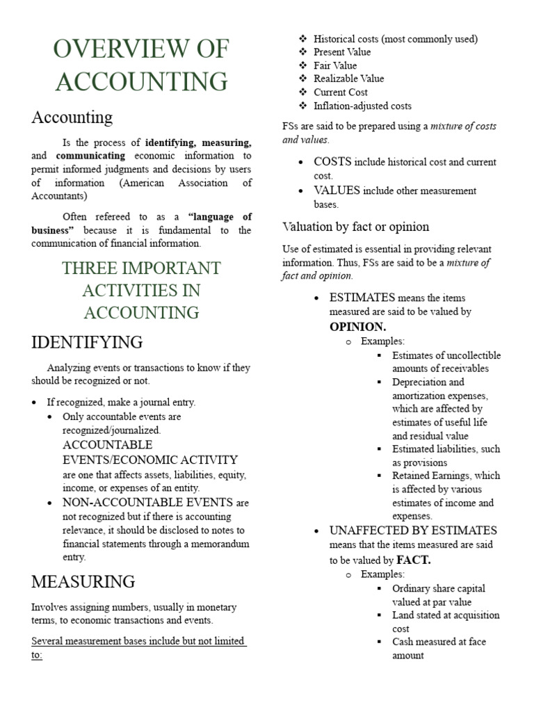 Overview of Accounting | PDF | Accounting | Historical Cost
