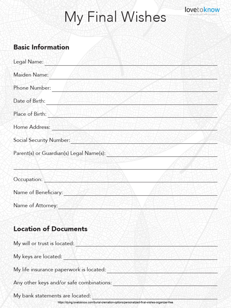 My Final Wishes Printableed | PDF