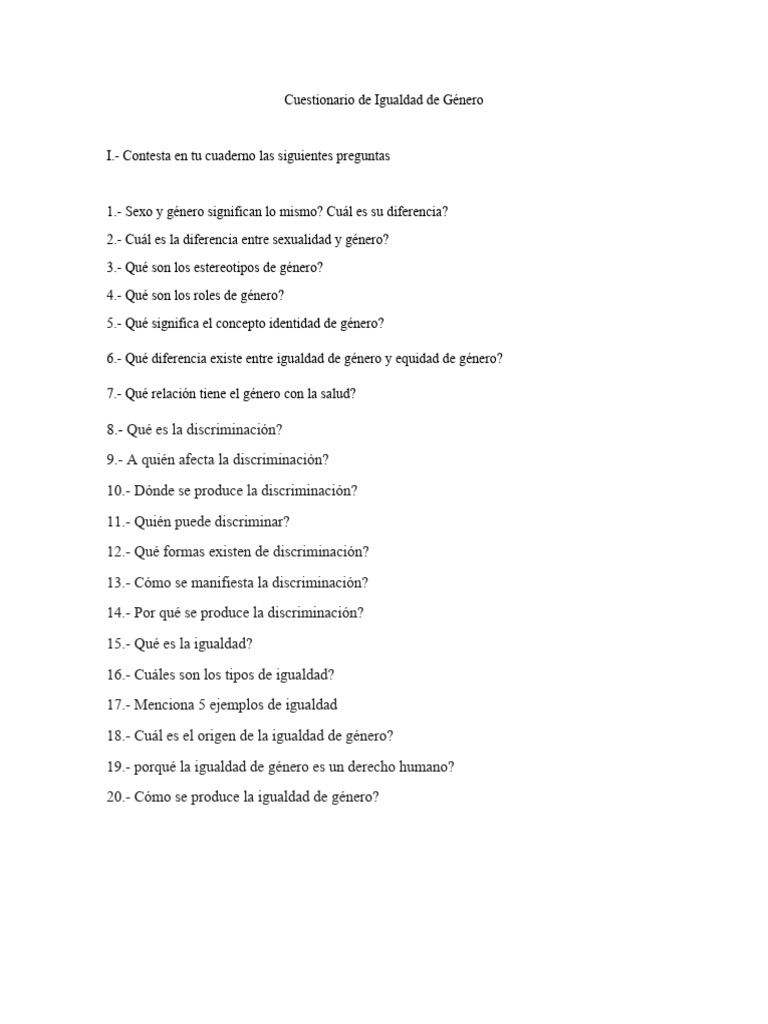 cuestionario de igualdad de genero | PDF