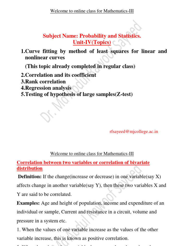 Mathematics III (Prob&Stats) - Unit 4 5 | PDF | Regression Analysis ...