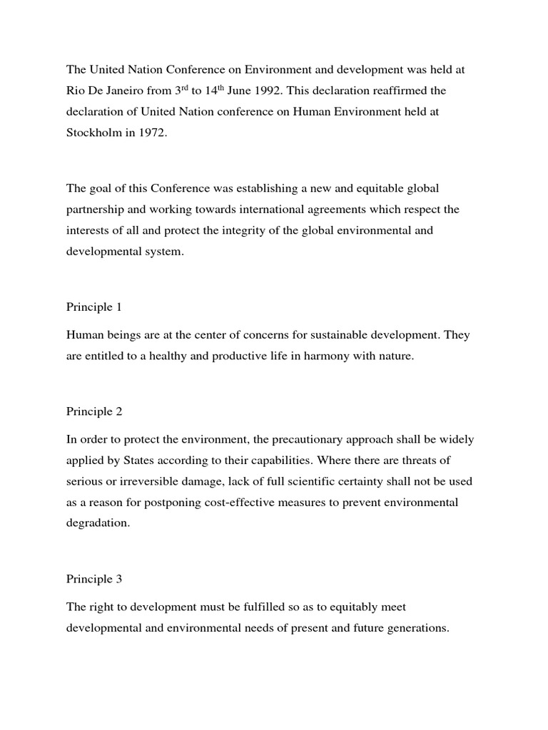 Key Principles of the Rio Declaration | PDF
