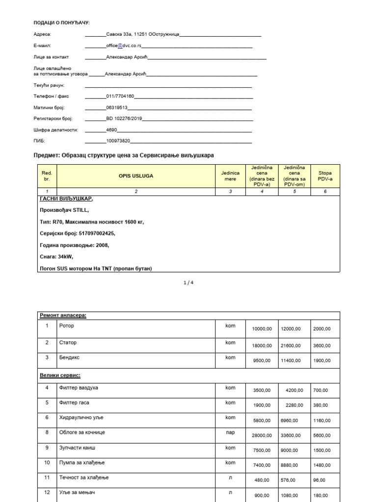 Obrazac Strukture Ponudene Cene+ | PDF
