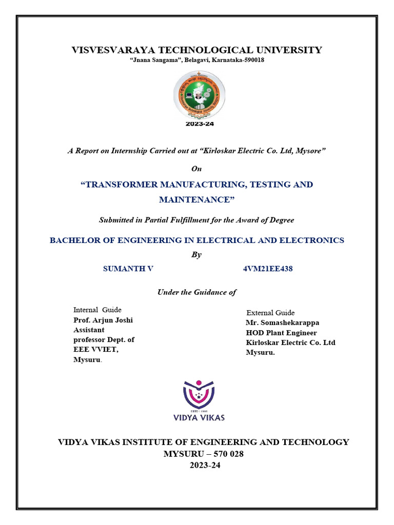 KIRLOSKAR SUMANTH FRONT REPORT | PDF | Electronic Engineering | Engineering