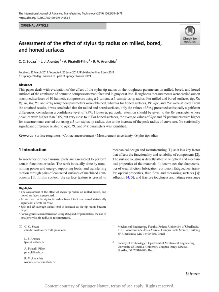 Assessment of The Effect of Stylus Tip Radius On M | PDF | Surface ...