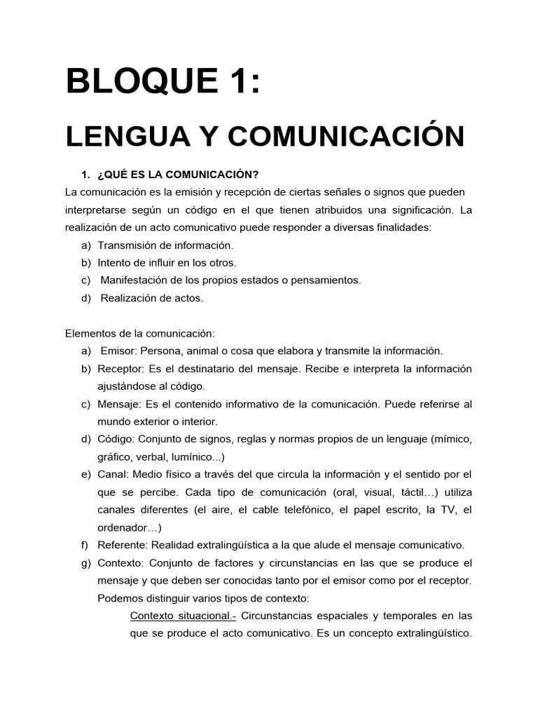 Bloque 1 - Lengua y Comunicación | PDF | Narración | Comunicación