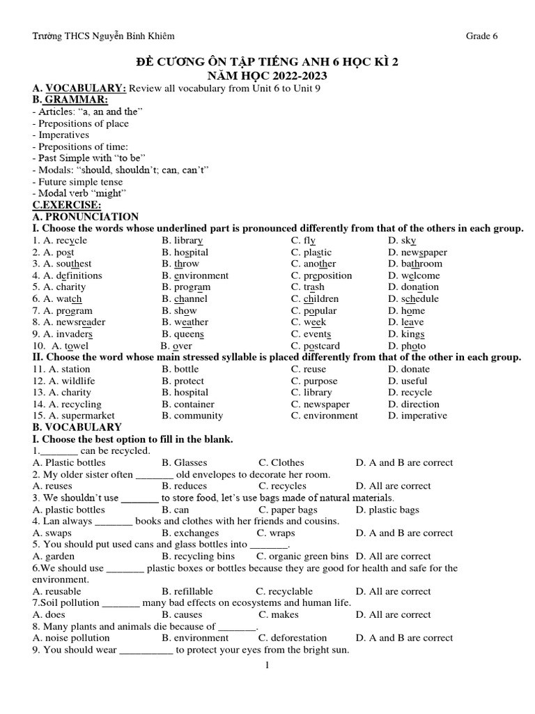 ĐỀ CƯƠNG ANH 6 KÌ 2 2022- 2023 | PDF | Foreign Language Studies