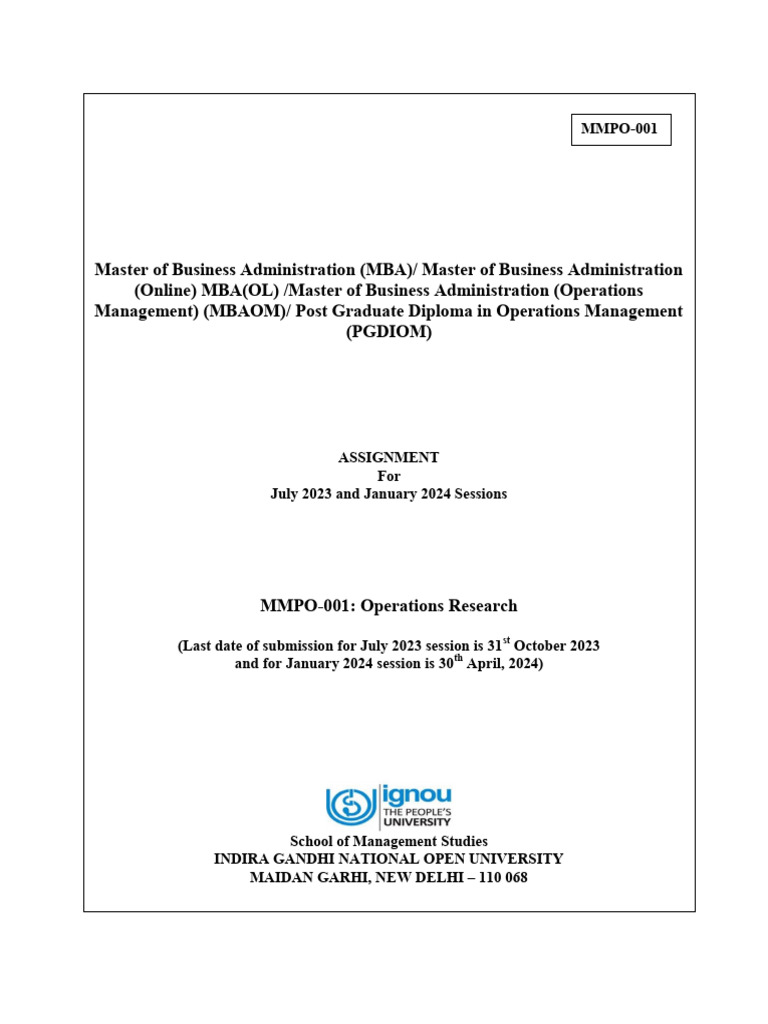 MMPO 001 23-24 @assignment - Solved - IGNOU | PDF | Dynamic Programming | Mathematical Optimization