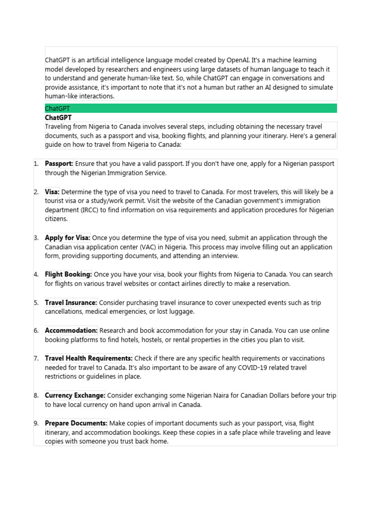 ChatGPT is an artificial intelligence language model created by OpenAI | PDF | Travel Visa ...