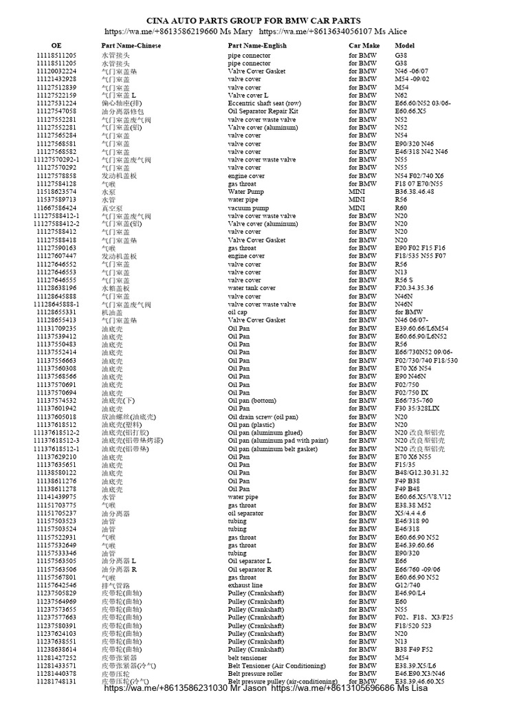 BMW Parts Catalog-CINA Auto Parts Catalog For Mercedes | PDF | Bmw ...