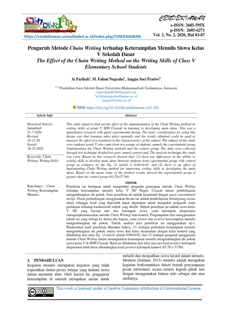 Pengaruh Metode Chain Writing Terhadap Keterampilan Menulis Siswa Kelas ...