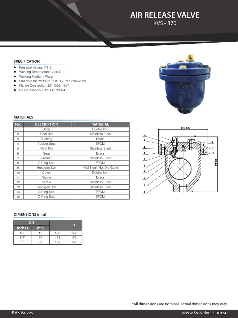 Van Xả Khí Air Release Valve Kvs-870 | PDF