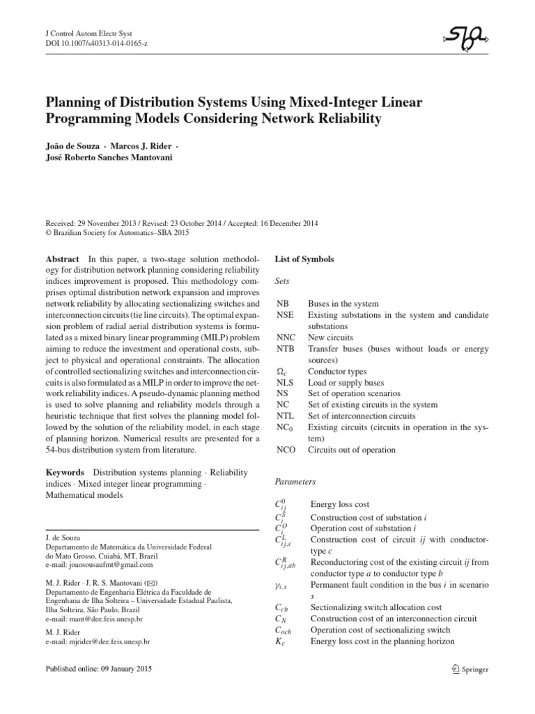 Planning of Distribution Systems Using Mixed-Integer Linear | PDF | Electrical Network ...
