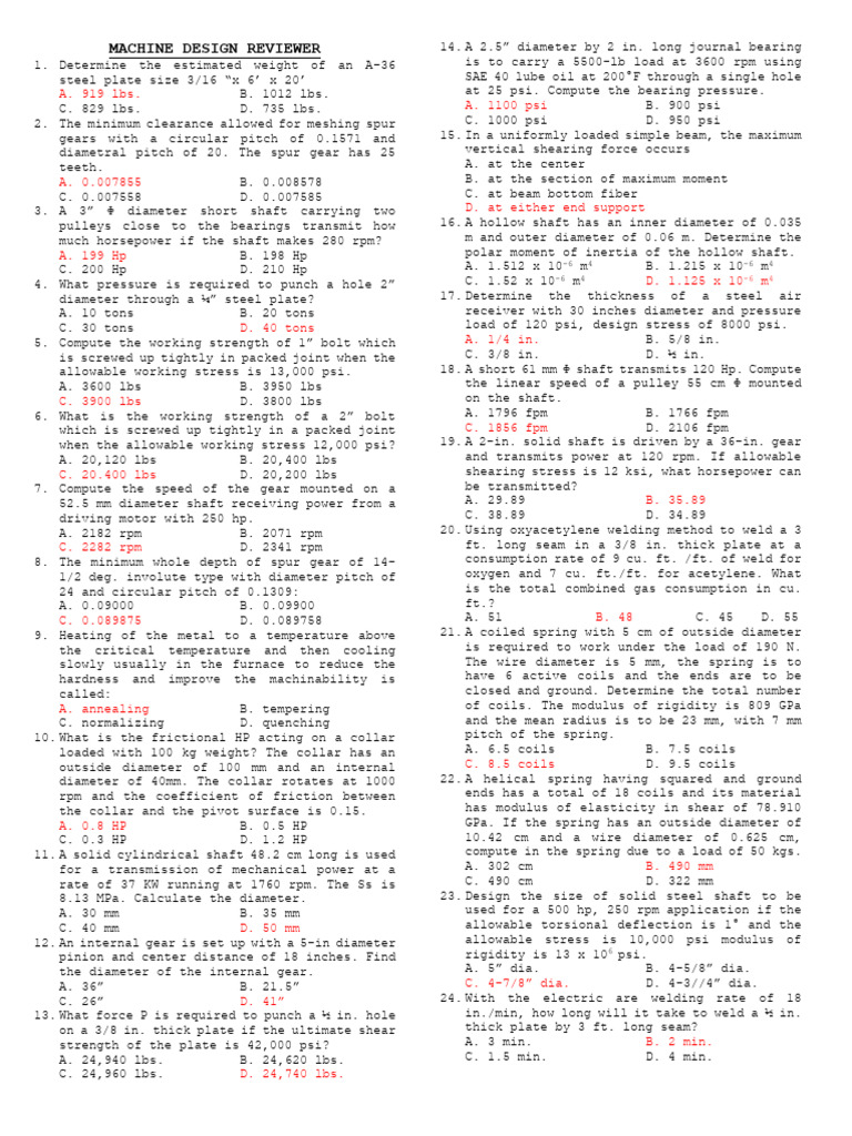 Machine-Design-REVIEWER | PDF | Gear | Strength Of Materials