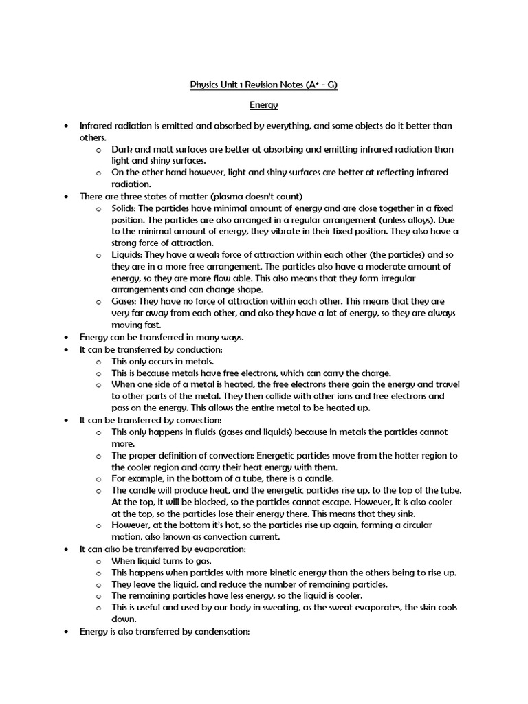 Physics Unit 1 Revision Notes | PDF | Waves | Gases