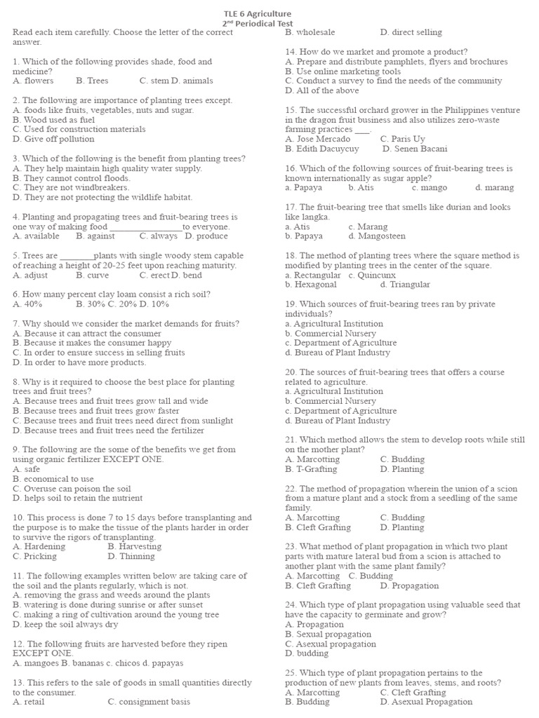 2nd Periodical Test | PDF | Grafting | Trees