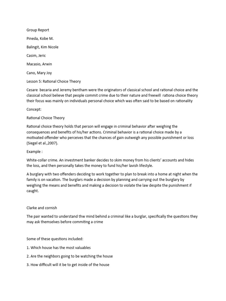 Lesson 5 Rational Choice Theory | PDF | Crimes | Crime & Violence