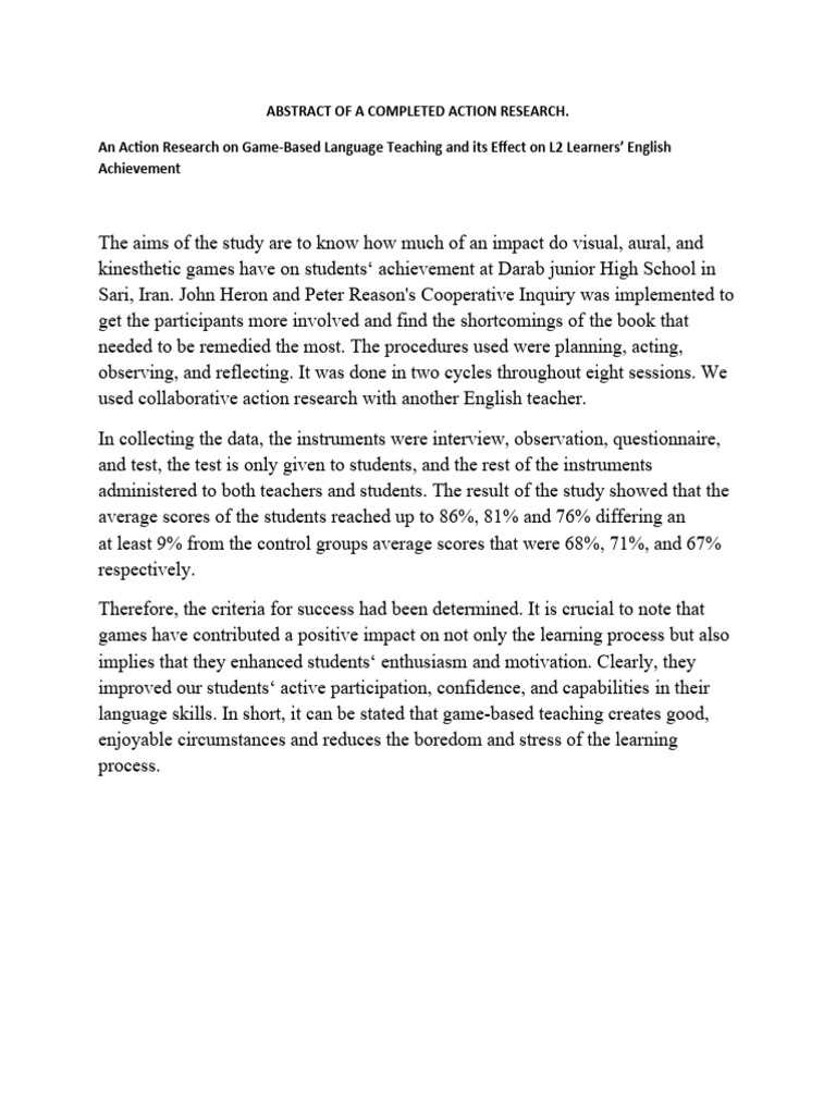 ABSTRACT OF A COMPLETED ACTION RESEARCH | PDF | Cognition | Learning