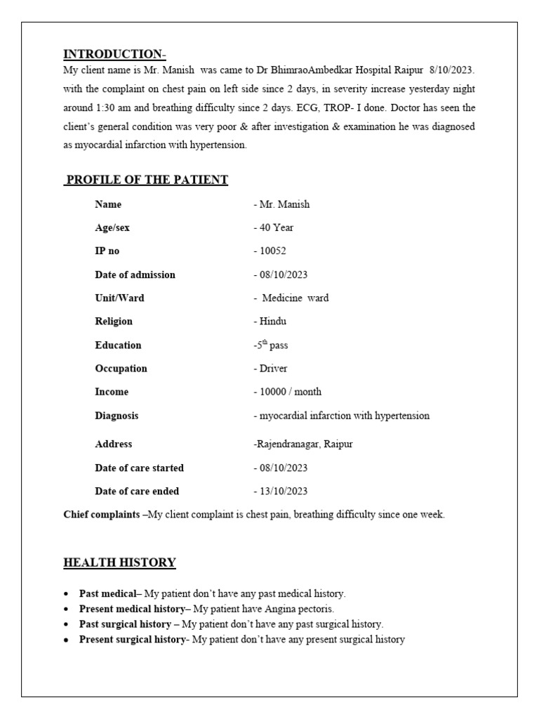 Case Study On Mi With HTN | PDF | Heart Valve | Heart