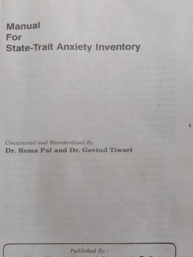 State Trait Anxiety Manual | Download Free PDF | Evaluation Methods ...