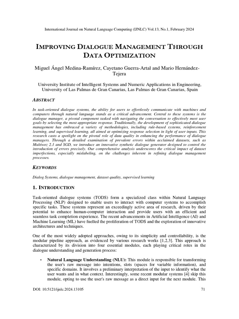 Improving Dialogue Management Through Data Optimization | PDF | System | Information