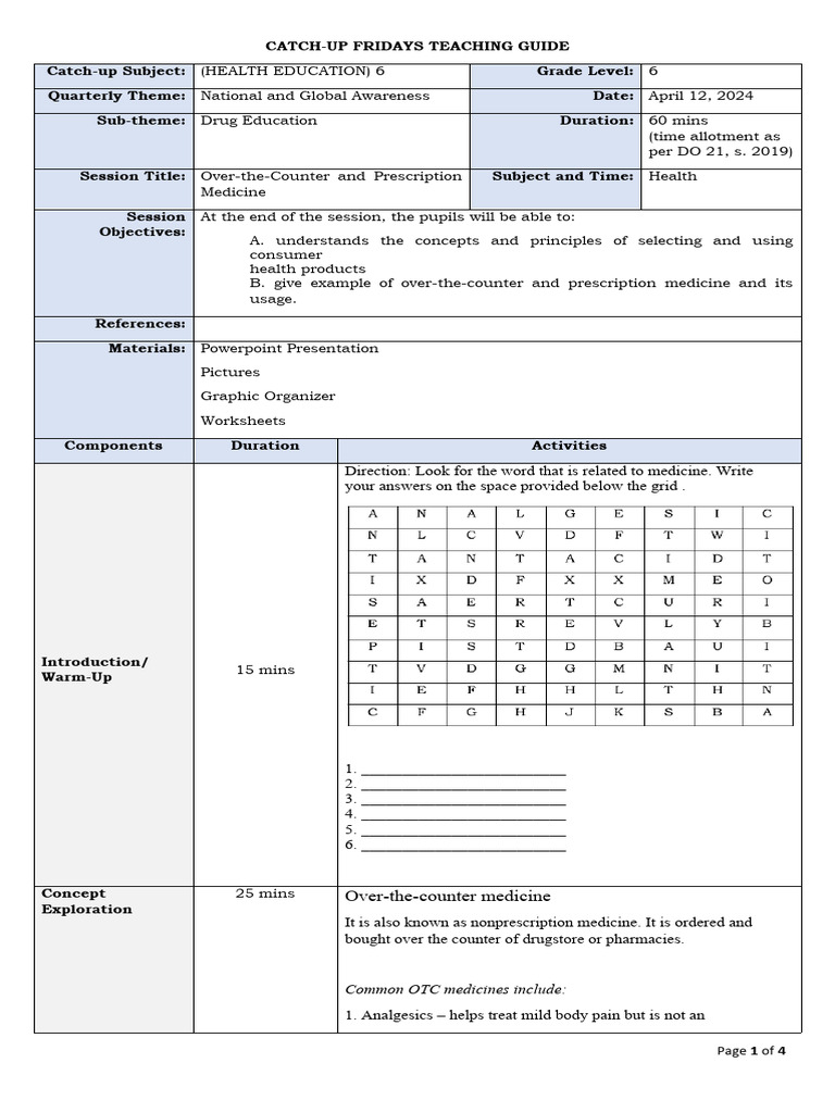Health Education: Medicine Guide for Grade 6 | PDF | Over The Counter ...
