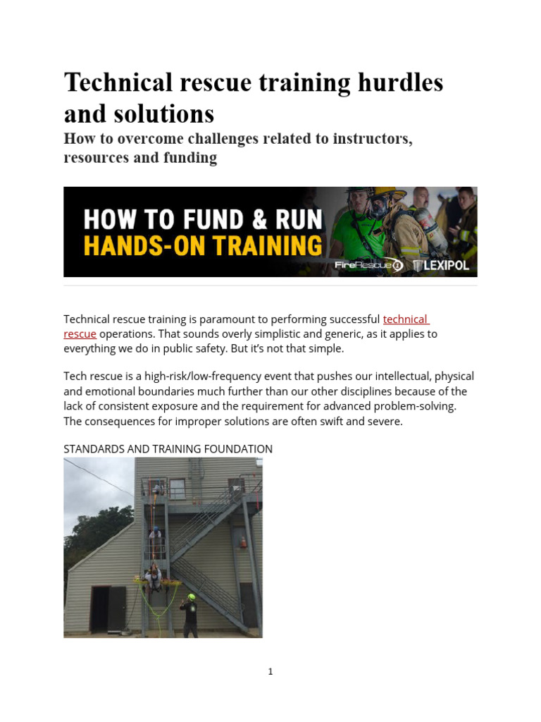 Trainig Center - Technical Rescue Training Hurdles and Solutions How To Fund and Run Handson ...