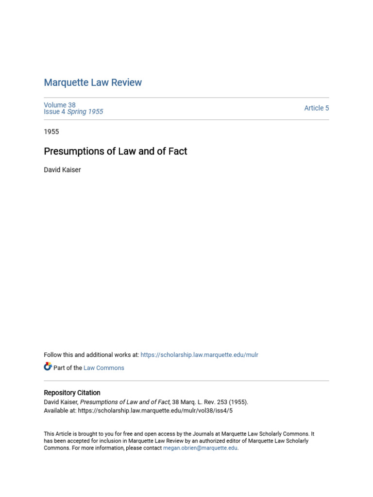 Presumptions of Law and of Fact | PDF | Negligence | Burden Of Proof (Law)