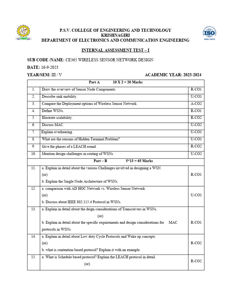 WSND Iat I (16-9-23) | PDF | Wireless Sensor Network | Electronics