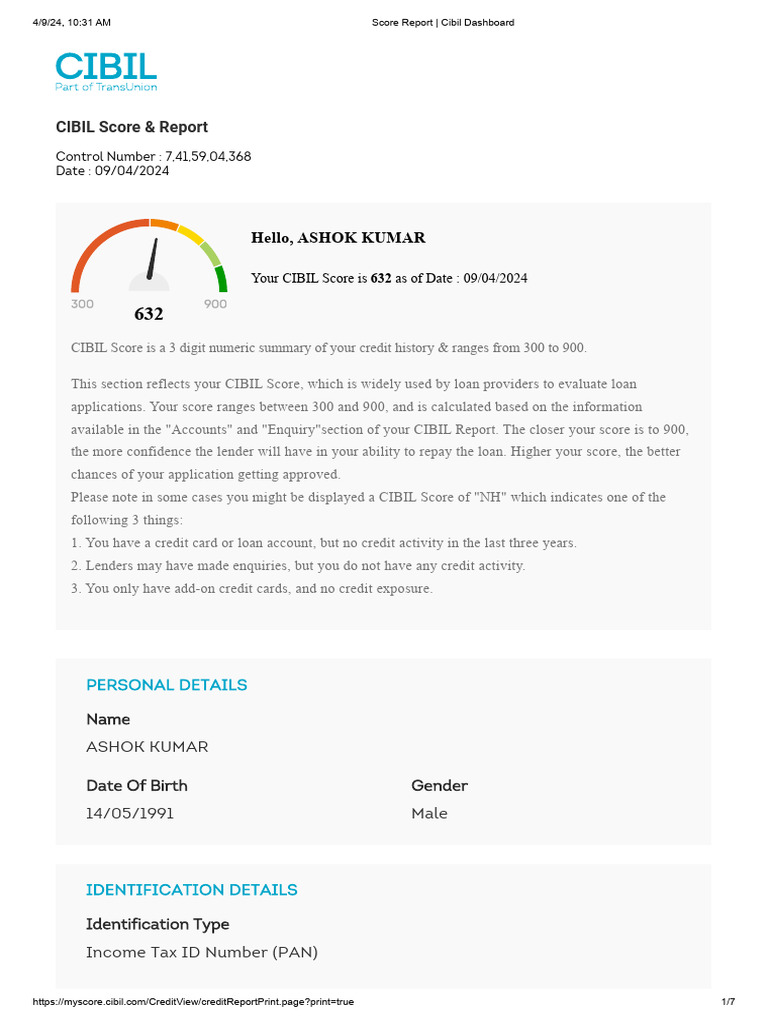 Score Report - (Ashok Kumar) | PDF | Loans | Credit
