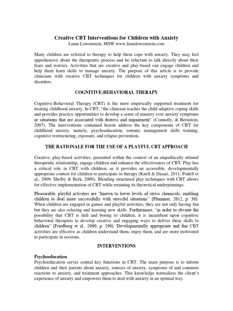 Creative CBT Interventions For Children With Anxiety | PDF | Cognitive Behavioral Therapy | Anxiety