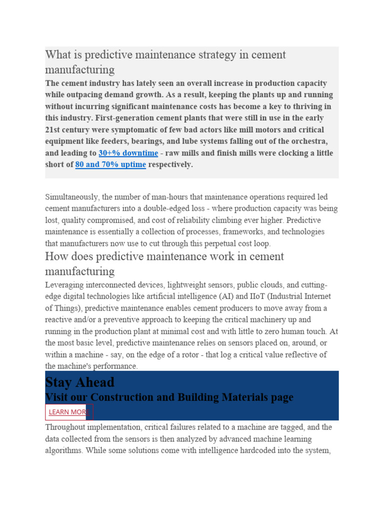 What Is Predictive Maintenance Strategy in Cement Manufacturing | PDF ...