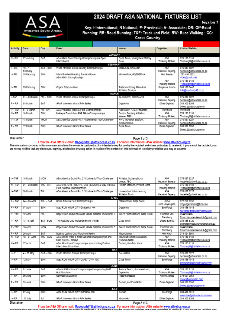 2024 ASA Fixtures List T&F + CC + RR - Incorporating SASA and USSA ...