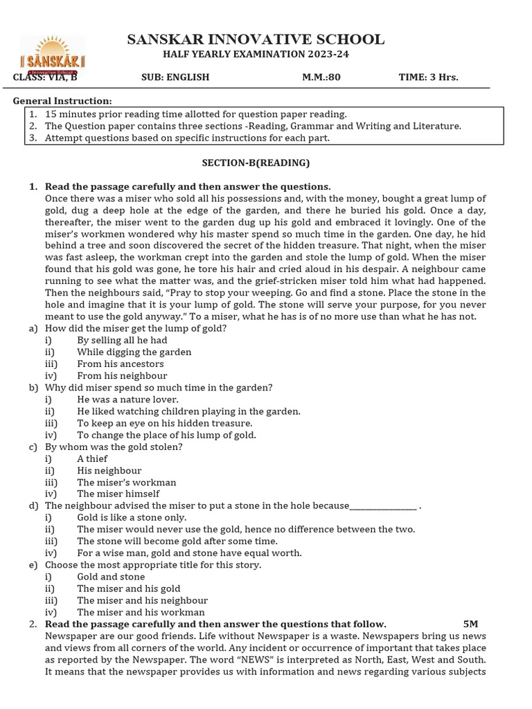 Class Vi Half Yearly Pdf Newspapers News
