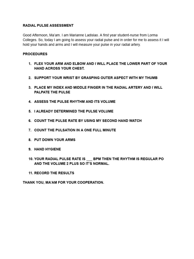 Radial Pulse Assessment | PDF