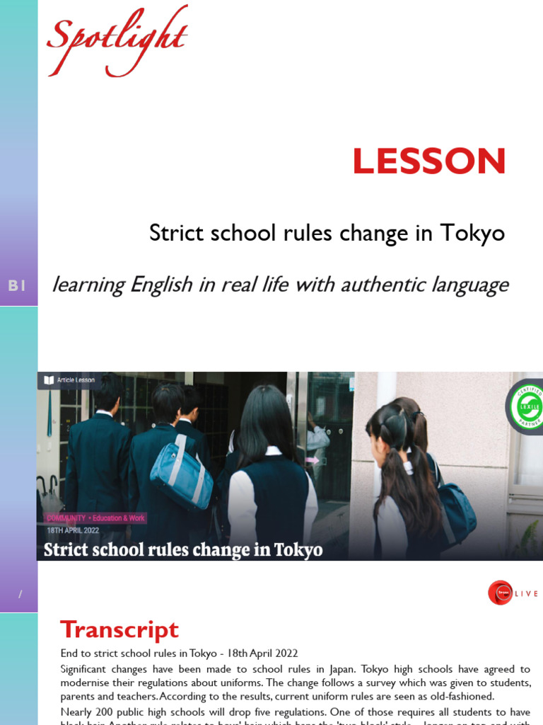 SM Strict School Rules Change in Tokyo B1 | Download Free PDF | Grammatical Tense | Perfect ...