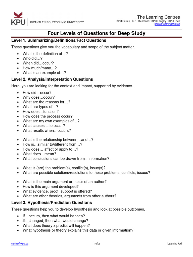 Research Questions Levels | PDF | Evidence | Theory