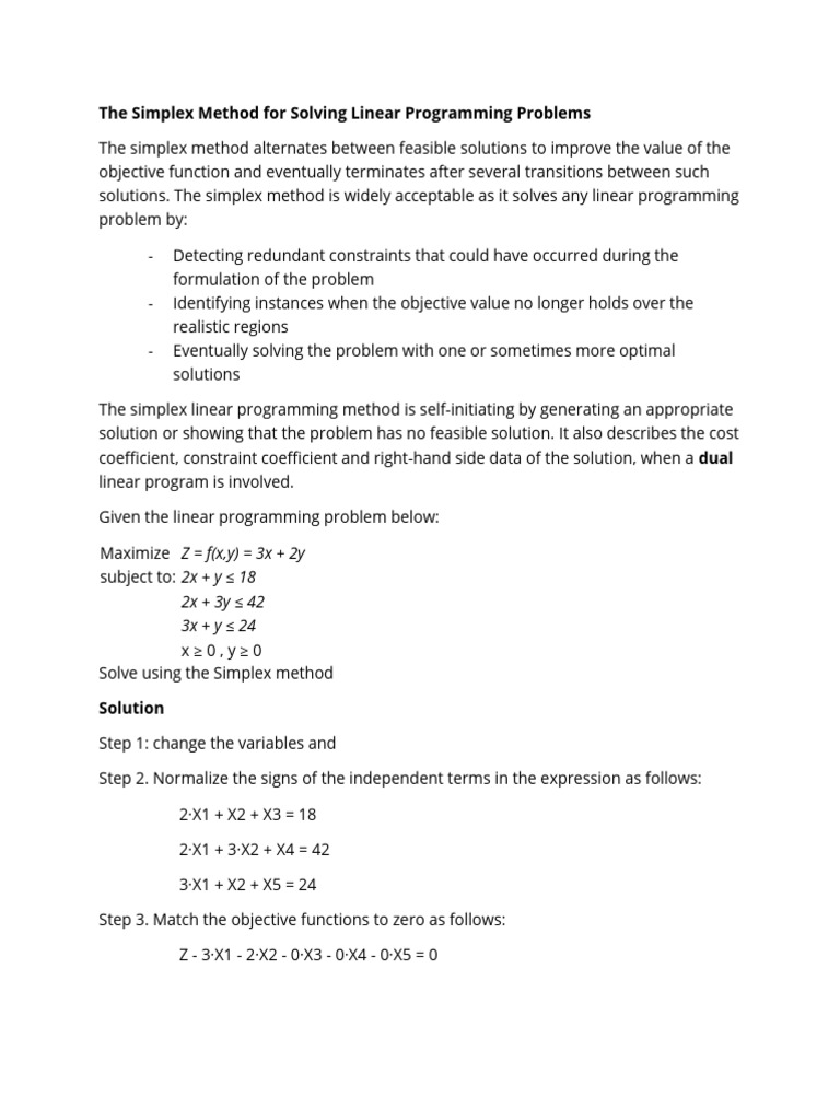 Simplex Method for Linear Programming | PDF | Linear Programming ...