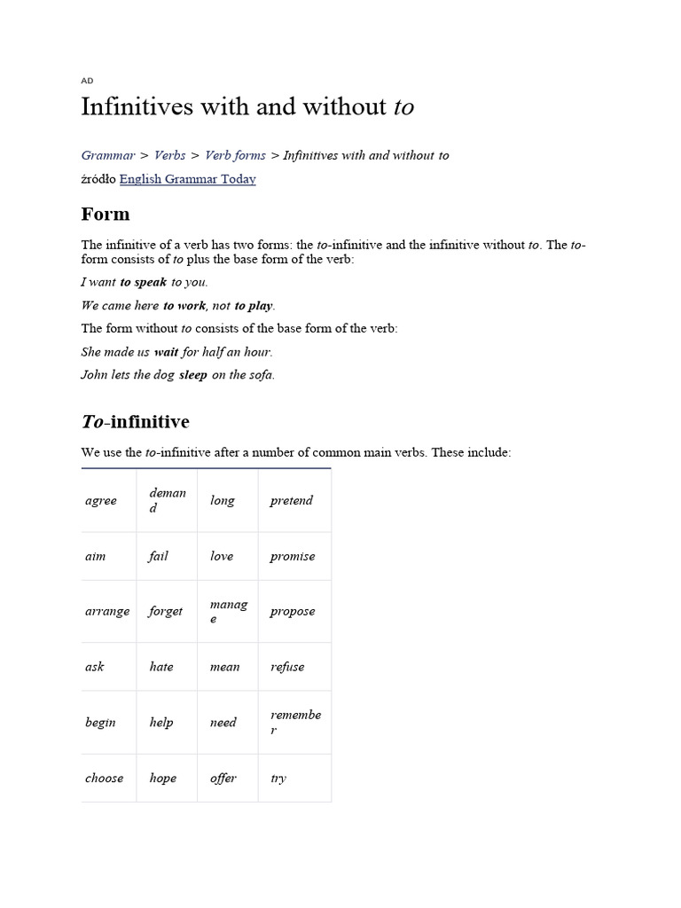 Infinitives: With and Without "To" | PDF | Clause | Grammatical Conjugation