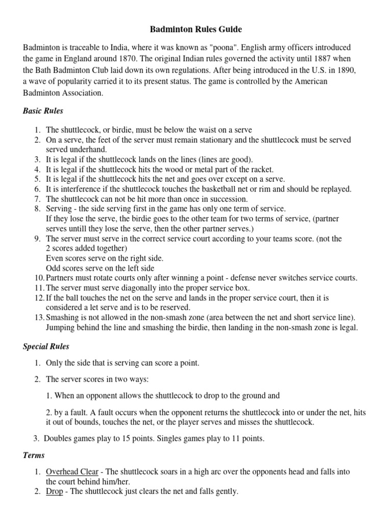 Badminton-Rules | PDF | Indoor Sports | Ball Games