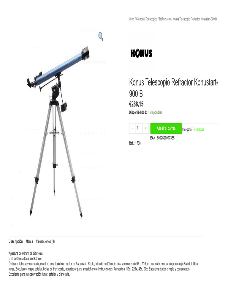 Konus Telescopio Refractor Konustart-900 B | PDF