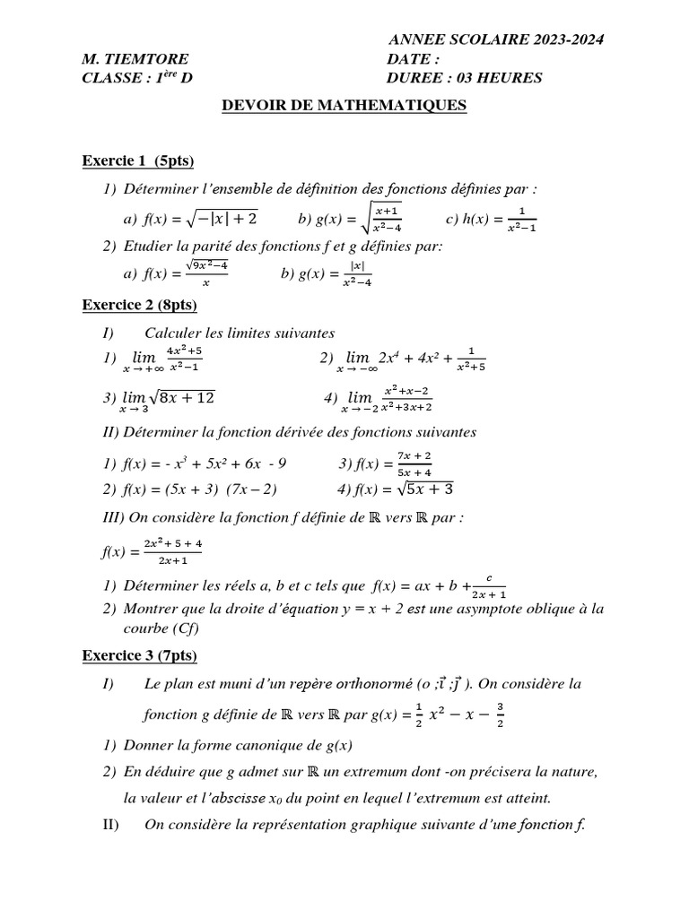 Dev Math 1ère D | PDF | Fonction (Mathématiques) | Nombre réel