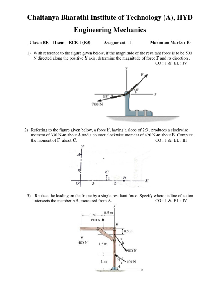 EM - 1 - Assignment-1 - AY 2023-24 | PDF | Force | Ladder