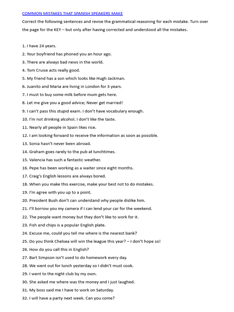 Common Mistakes That Spanish Speakers Make | PDF