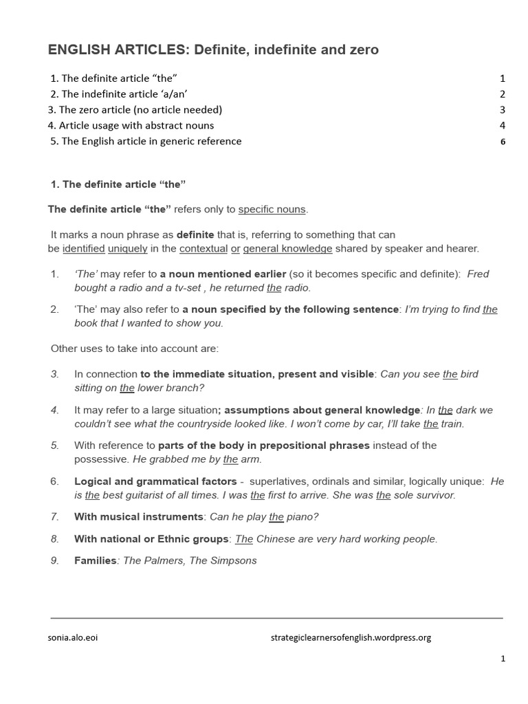 ARTICLES in English - Reference | PDF | Noun | Plural