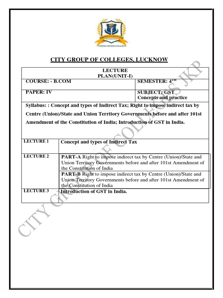 Vocational Bcom 4 GST Unit 1 | PDF | Taxes | Indirect Tax