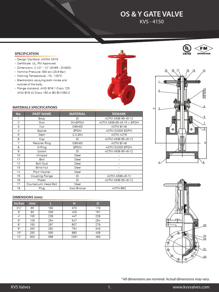 Van Cổng OS & Y GATE VALVE KVS-4150 | PDF | Plumbing | Mechanical ...