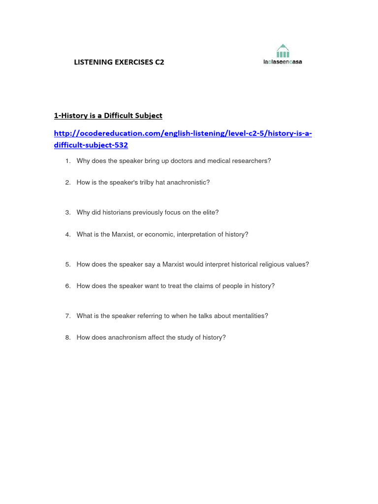 LISTENING EXERCISES C2 - English C2 | PDF | Behavioural Sciences ...