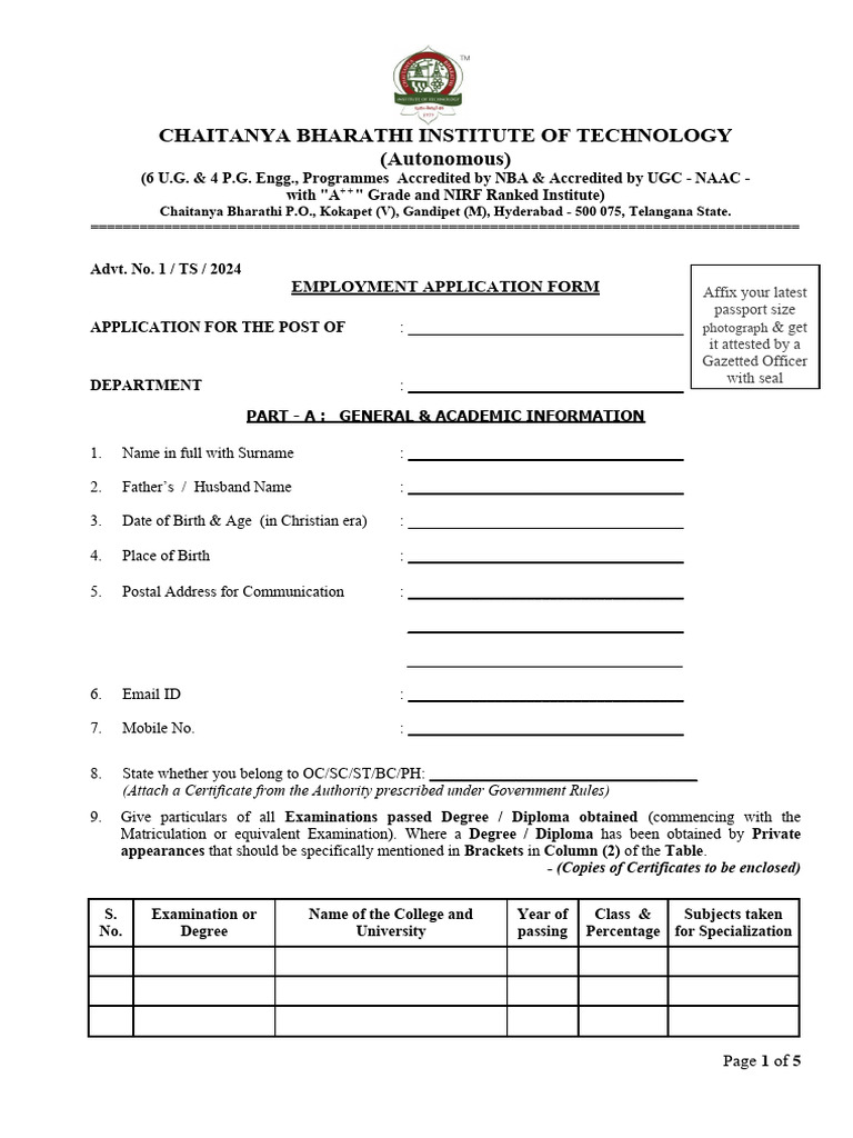 2 Faculty Application Form 1 | PDF | Educational Stages
