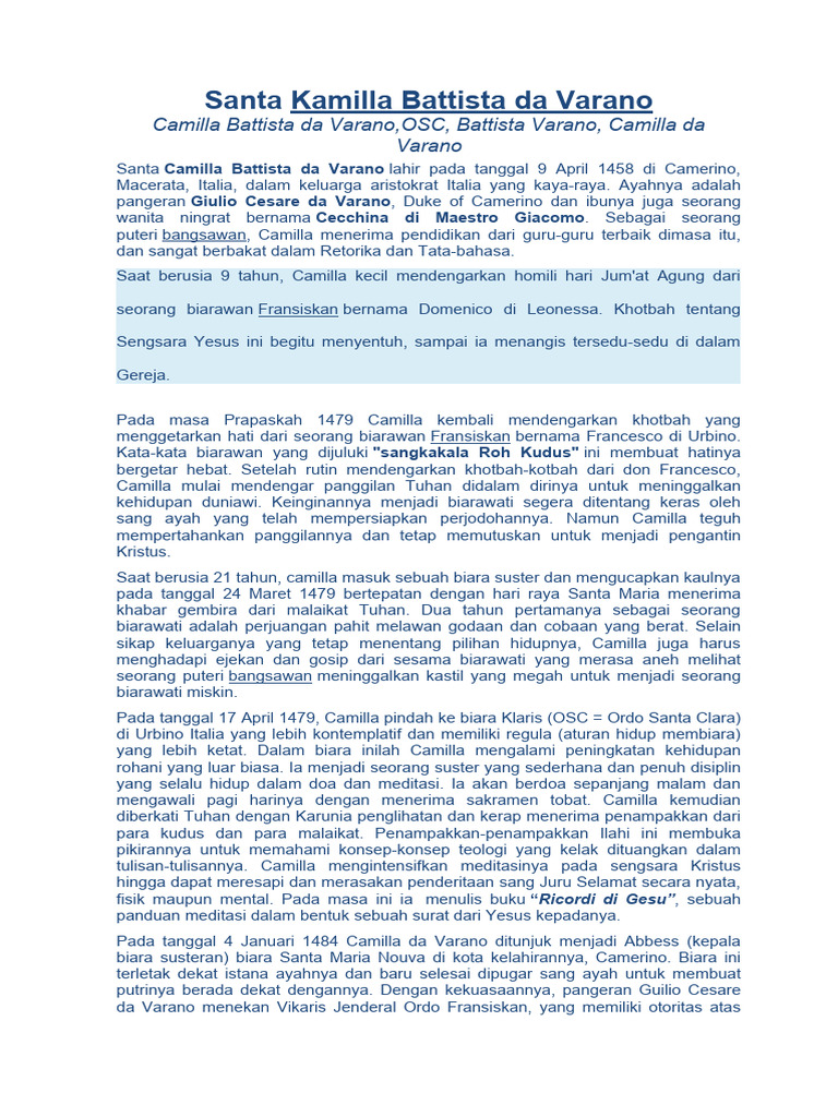 Santa Camilla Battista da Varano | PDF